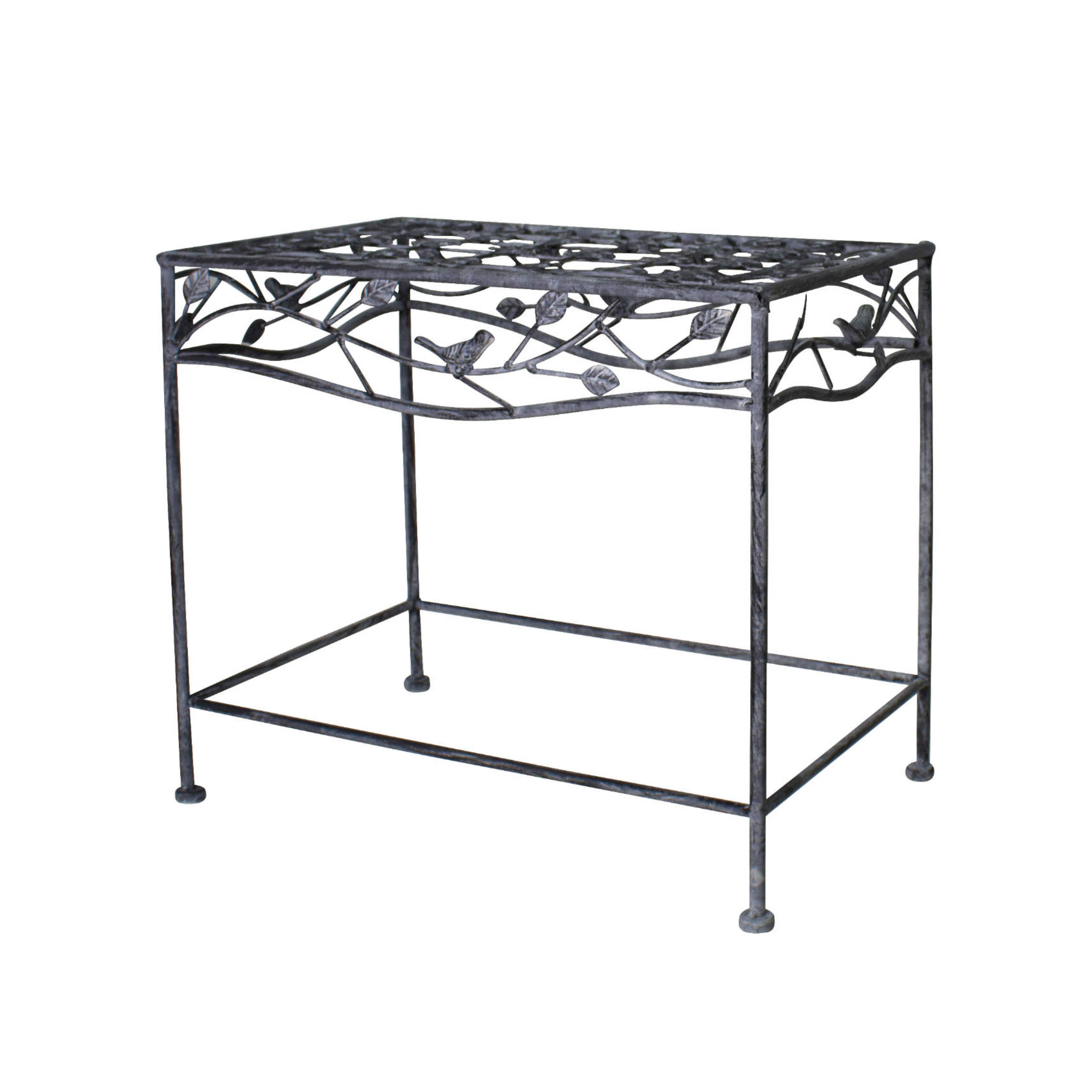 Metall Hocker mit Blätter Verzierung - mittel · Grüner Laden